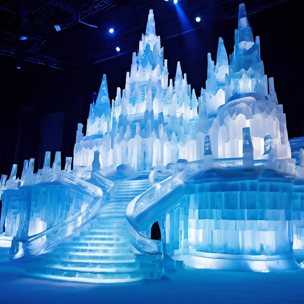 Grand ice palace crowned atop a snow-cloaked mountain peak by disha ...