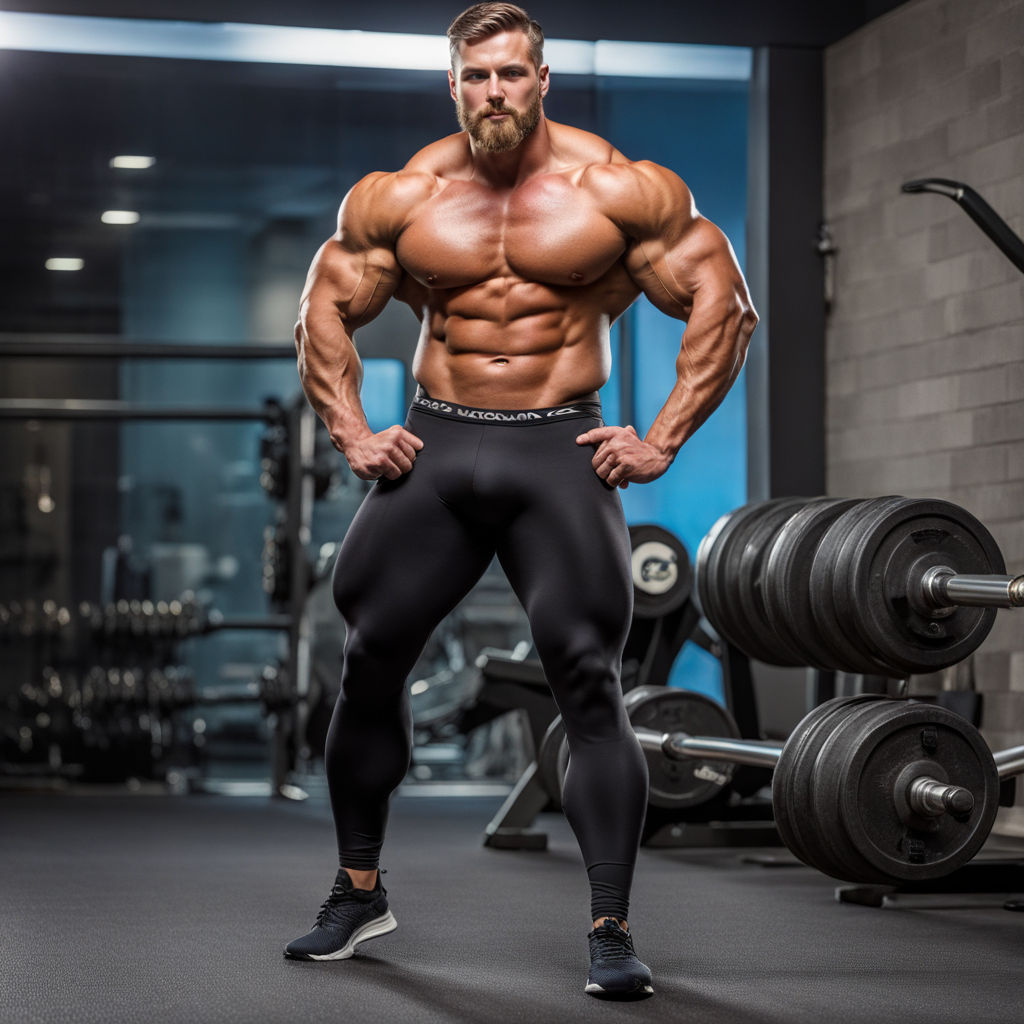 Huge muscular shirtless bodybuilder in tight compression pan... by luuk ...