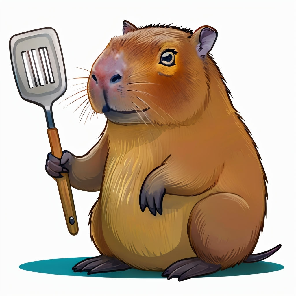 Cartoon capybara holding spatula full body by Djezz Daamen - Playground