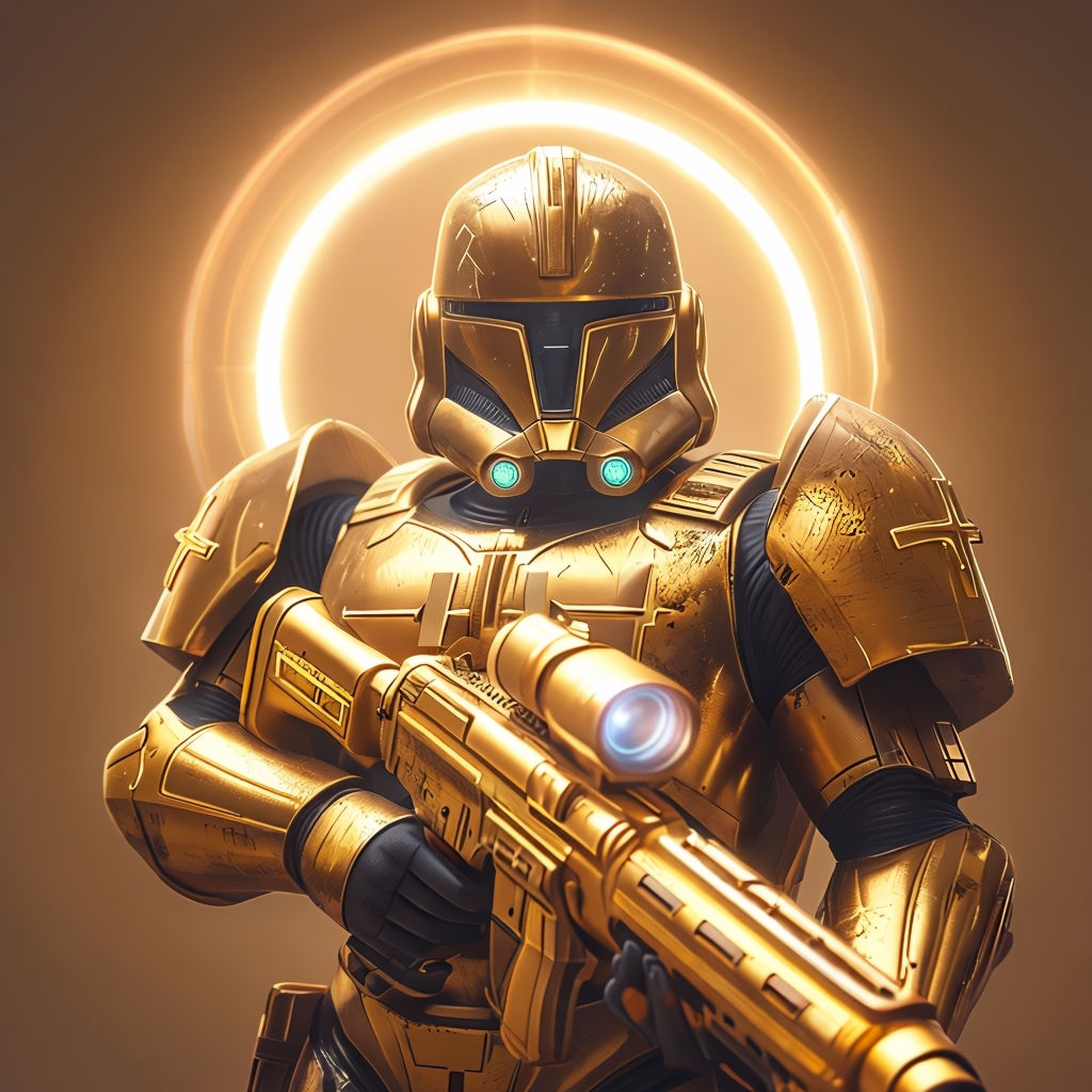 Divine Soldier in golden power armor with crosses on the arm... by Paul ...