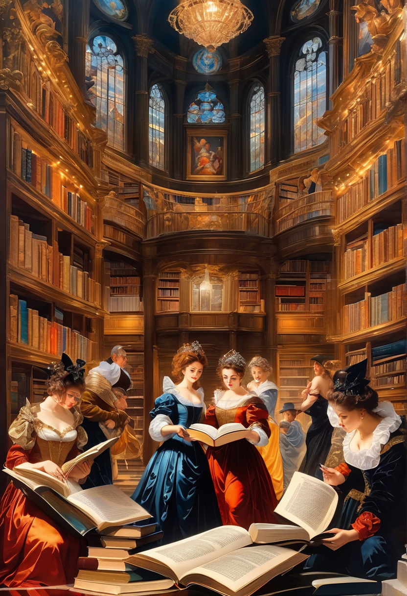 Art painting celebrating books and reading with people form ... by ...