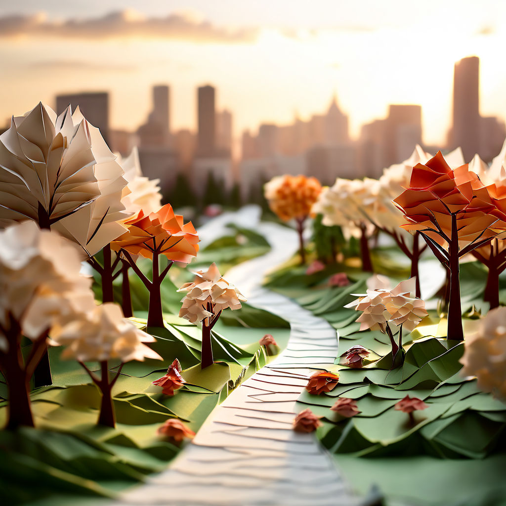 Paper city park landscape featuring folded and layered origa... by ...
