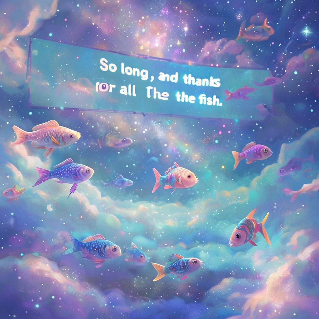 A dreamy farewell scene with playful fish swimming through a... by Cove ...