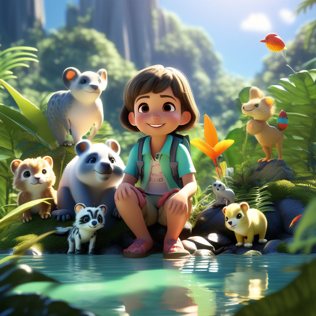 Childrenwith animals in Tropical Rainforest landscape by Natalhyz - Playground