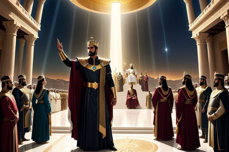 Create a visual representation of King Darius in a palatial ... by ...