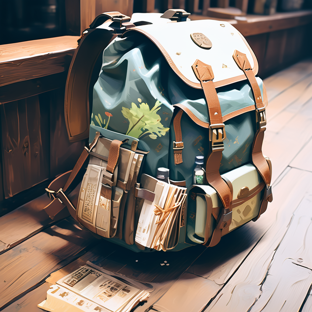 Close-up backpack brimming with aged scrolls by Dawson Cosh - Playground