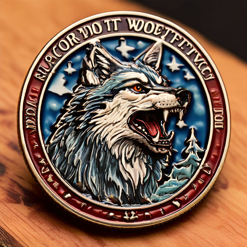 A vintage-style enamel pin featuring a howling wolf and "Pro... by 나이스 ...