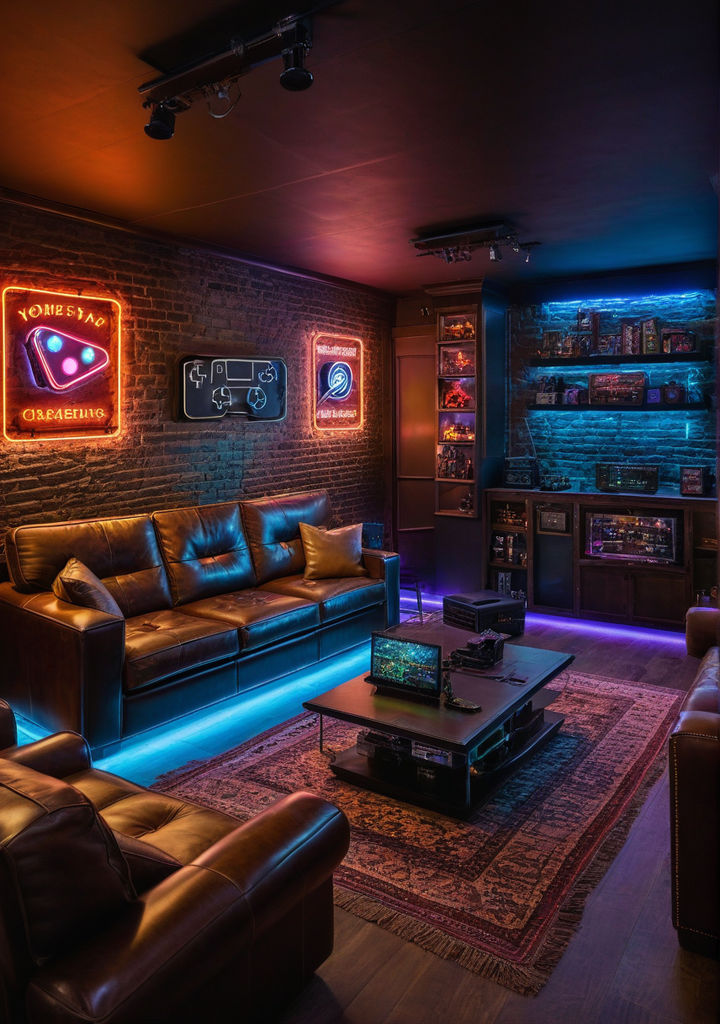 Gaming room in dimly lit basement by Training Course - Playground