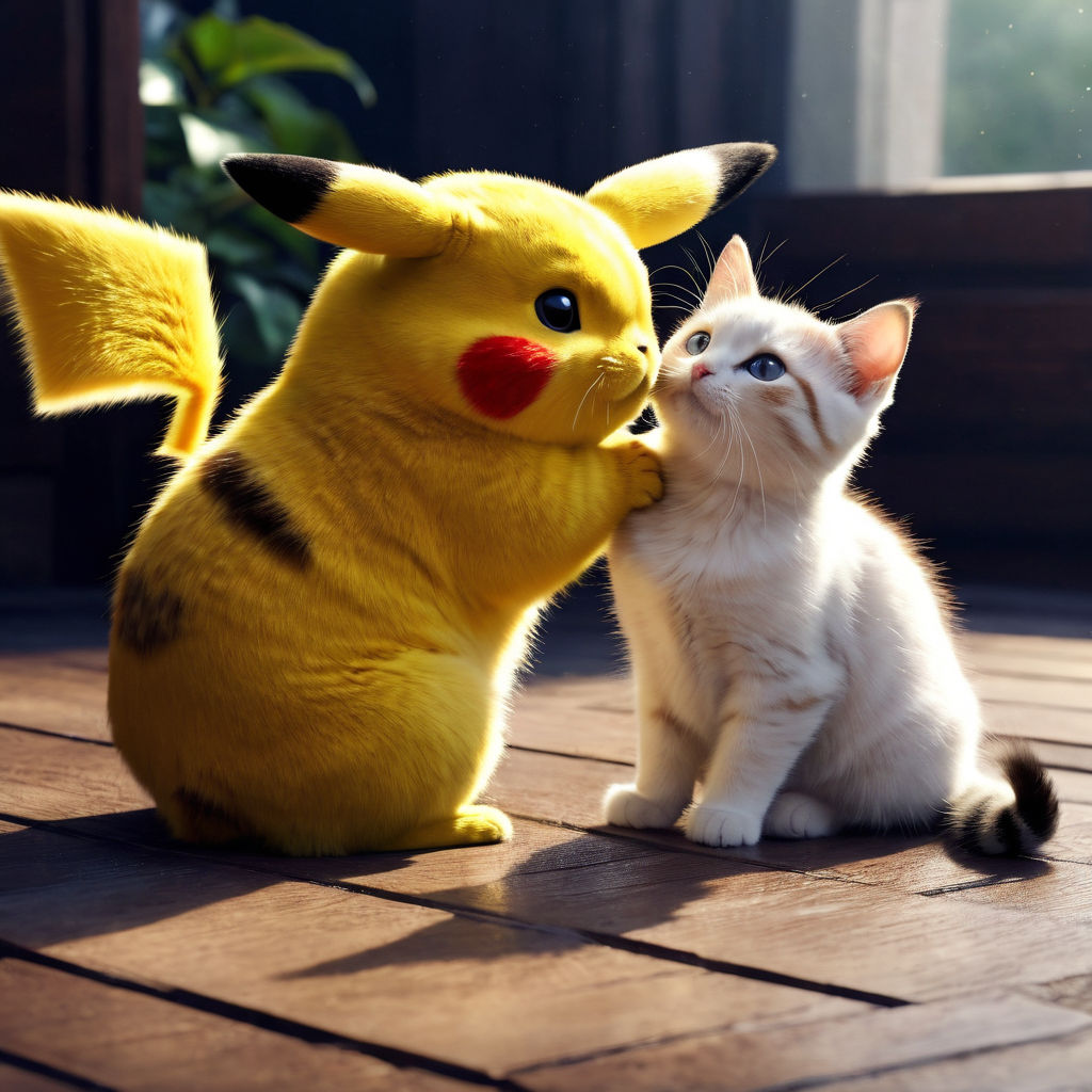 Pikachu and a cat are inlove by Светлана Гусева - Playground