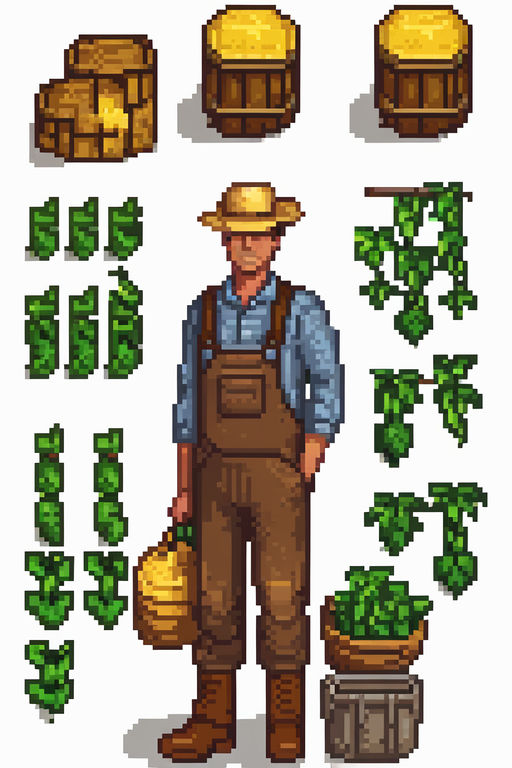 A 2D sprite of a male farmer. The farmer is depicted as a ha... by Josh ...