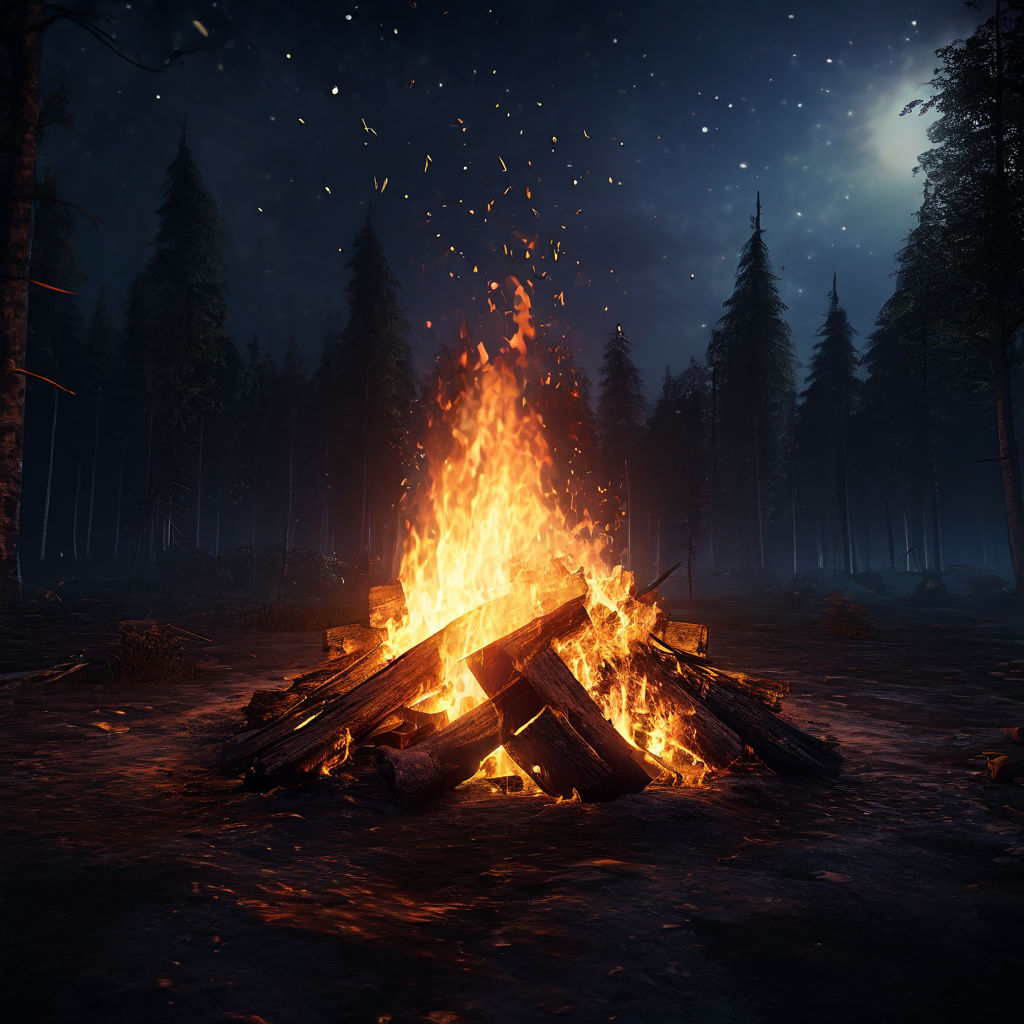 Bonfire without fire in the night time in the middle of fore... by ...