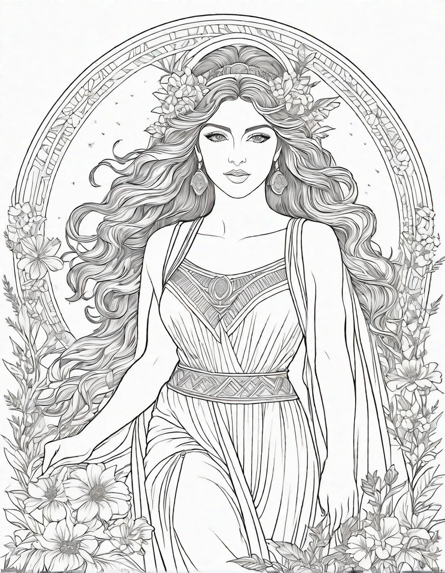 An uncolored coloring book page of the Greek Goddess by Traci McNabb ...