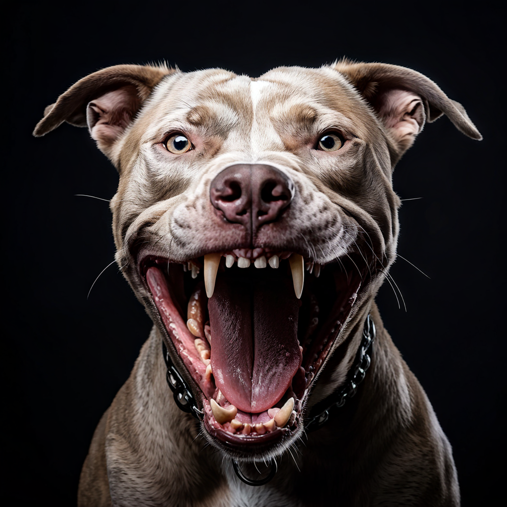 Pitbull growling viciously showing teeth by Samuel Benton - Playground