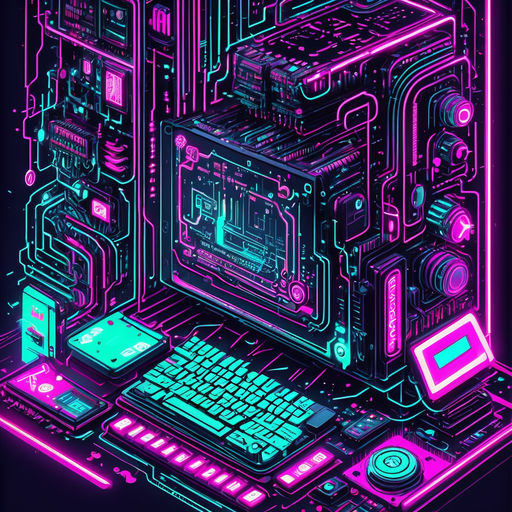 Kawaii 1980's cyberpunk aesthetic neon computer circuit boar... by J ...