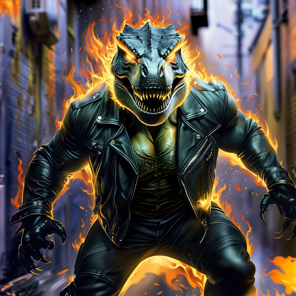 A Badass Harley Davidson Biker T-Rex Standing Resolute Against a ...