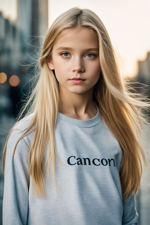 Realistic photo of a twelve-year-old model with long blonde ... by ...