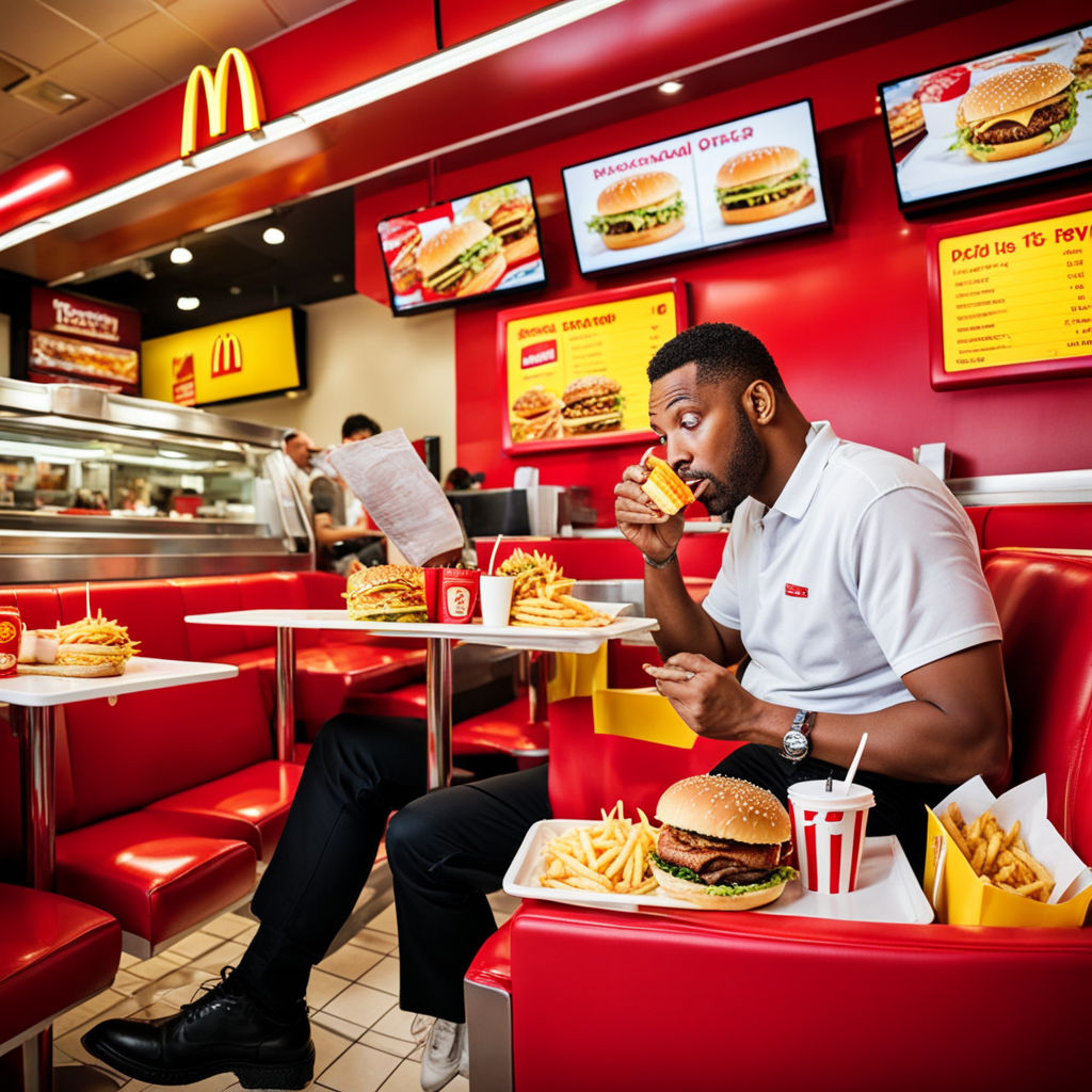 A robust man seated on a McDonald's iconic red and yellow st... by ...