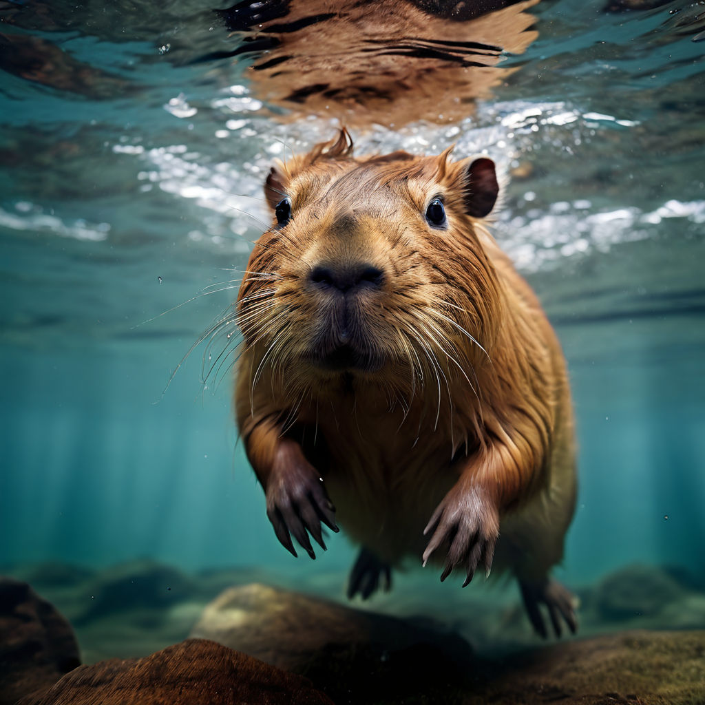 A Capybara diving under the water by 10834劉晏劼 - Playground