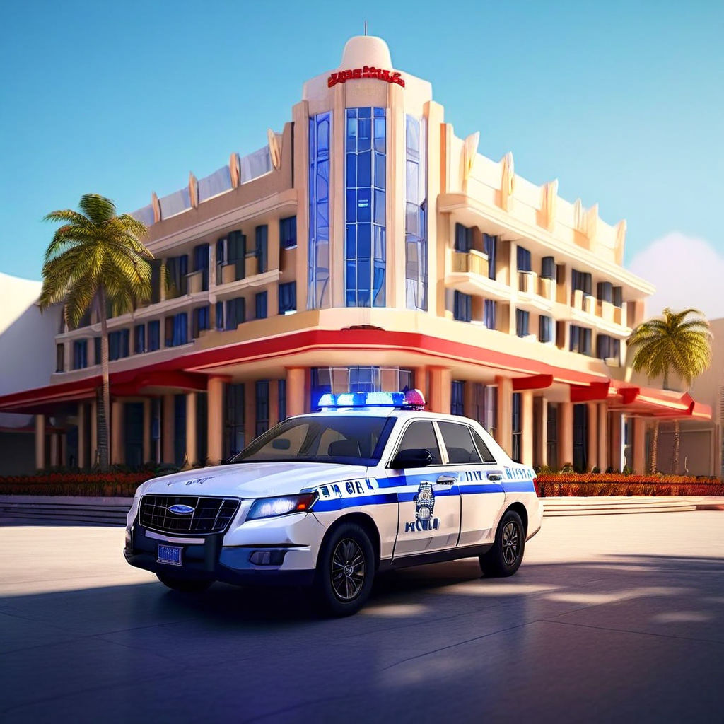 A police car stand in front of hotel building by Devraj Maity - Playground