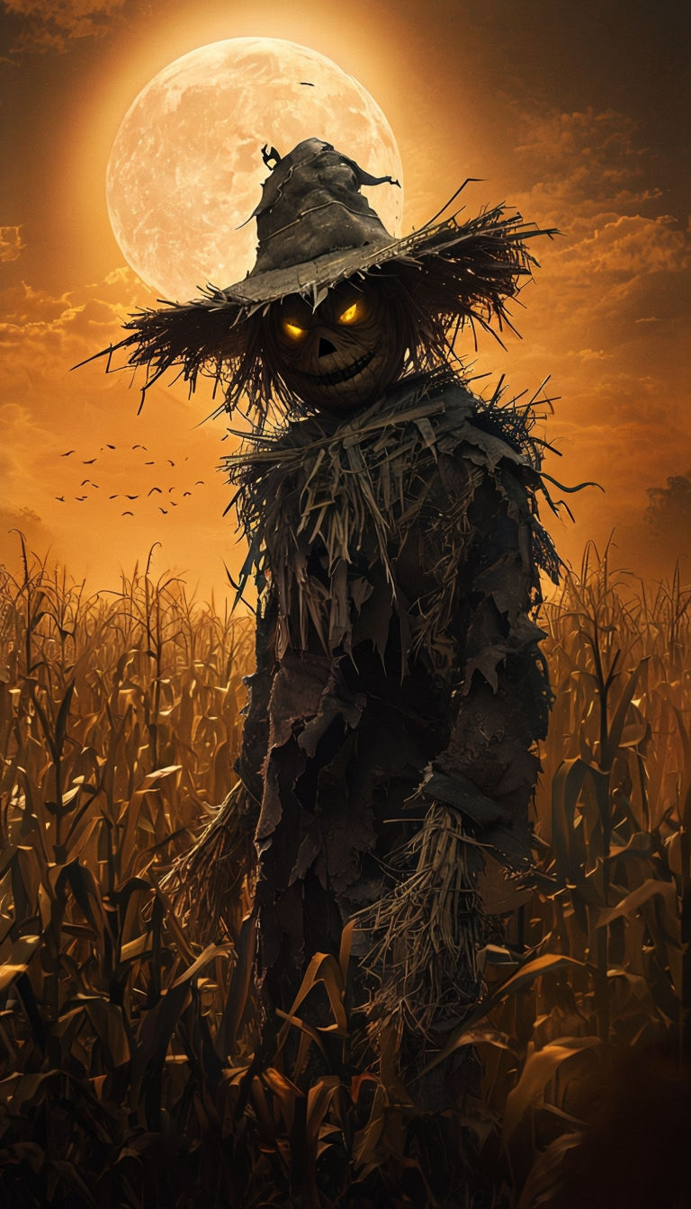 A digital artwork depicting a menacing scarecrow standing in... by gydg ...