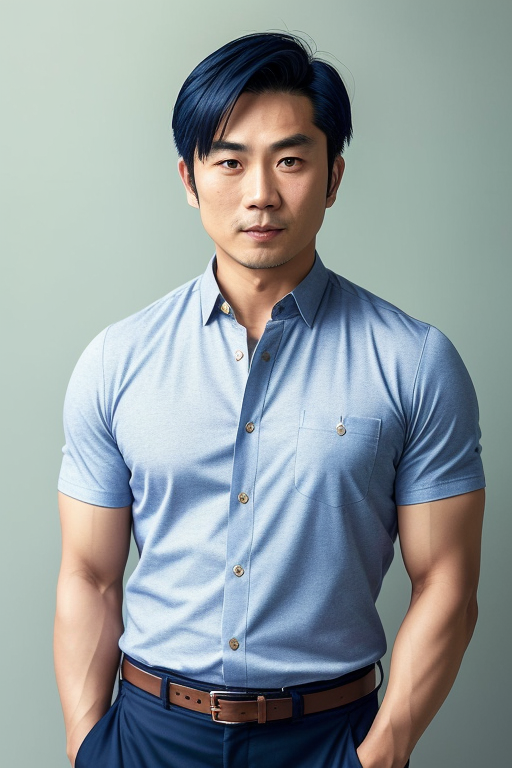 Silhouette of 35 year old Asian man dressed casually in a bu... by ...