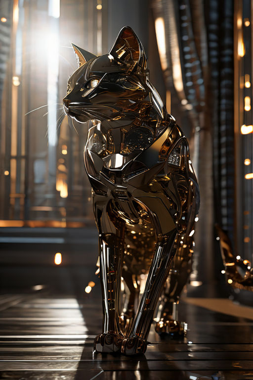 A futuristic mechanical cat roams through a bright by Erich Gunther ...
