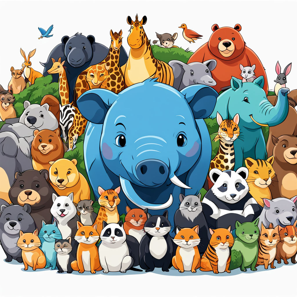 Design a large group photo with six different animals and th... by 甘天天 ...