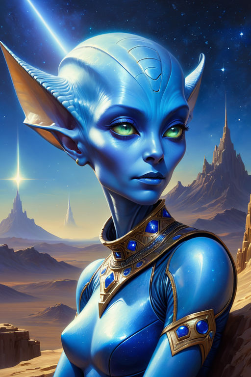 Portrait of an alien woman with blue luminescent skin and sh... by Анна ...