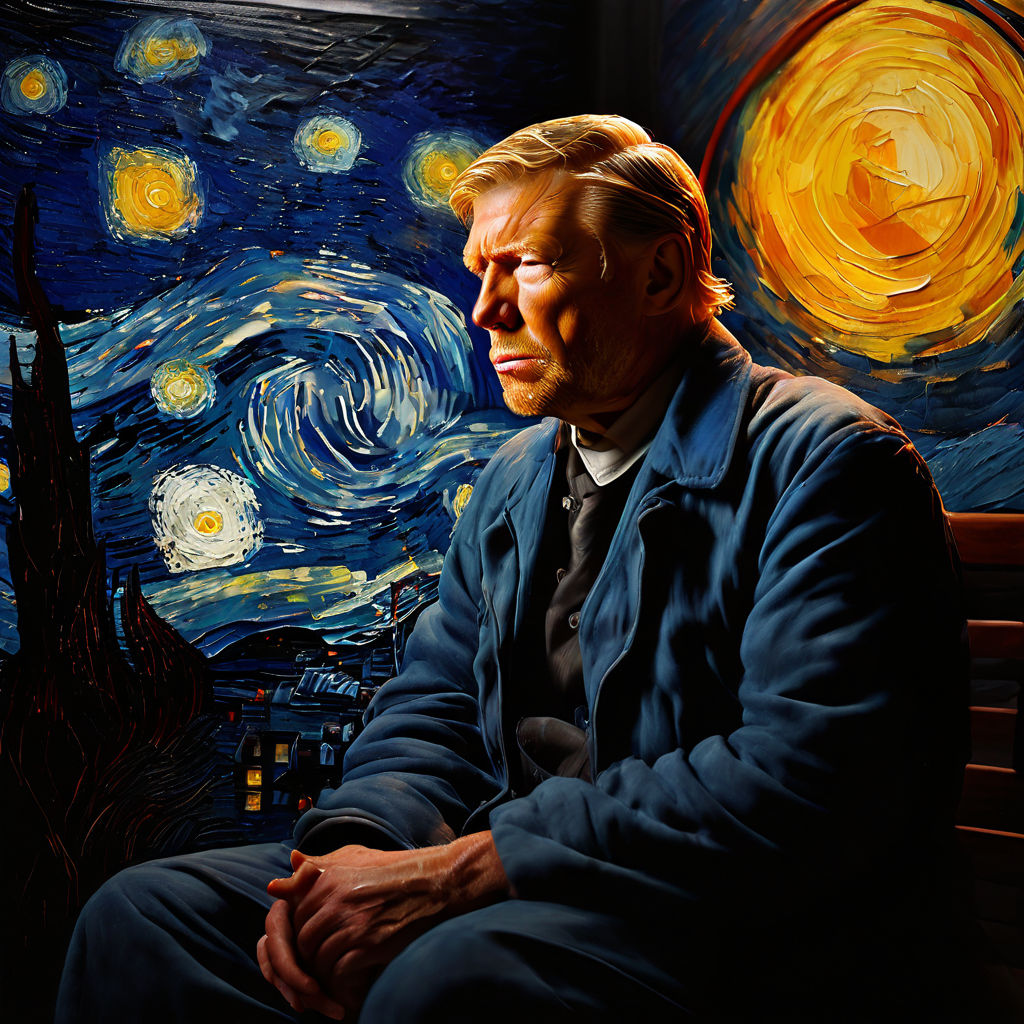 Vincent van goghs starry night painting with trump in it wit... by ...