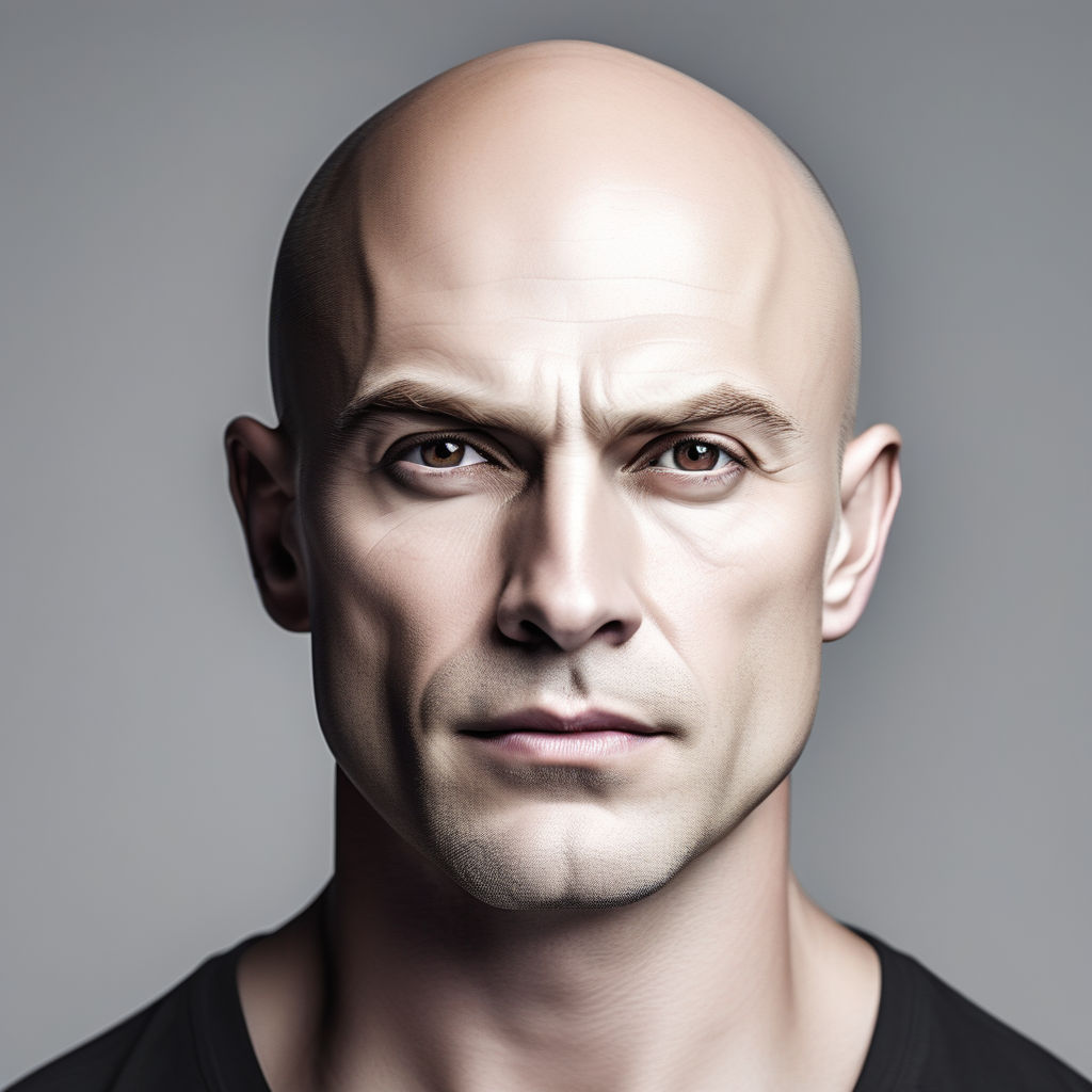 Bald man circular face without beard and moustache archy eye... by ...