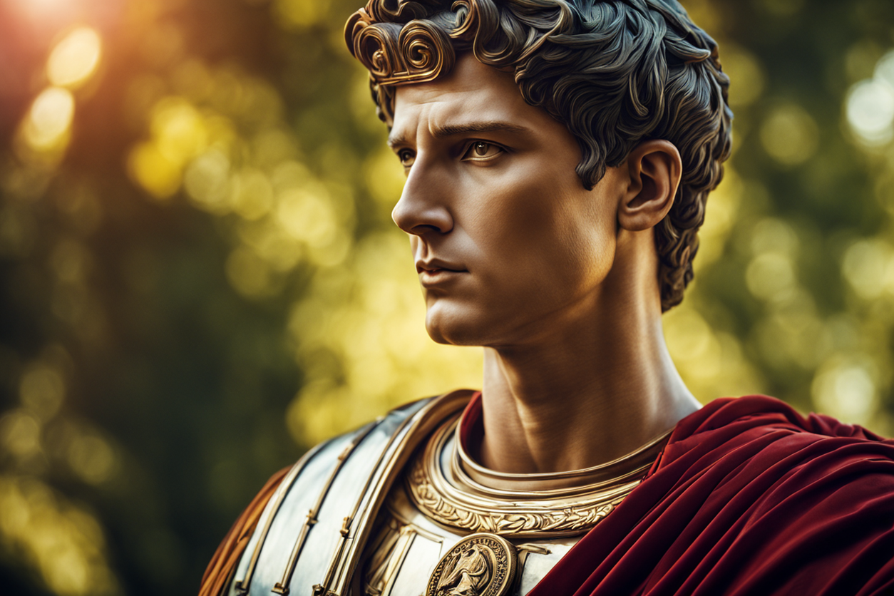 An artistic depiction of Augustus Caesar triumphantly holdin... by Mark ...