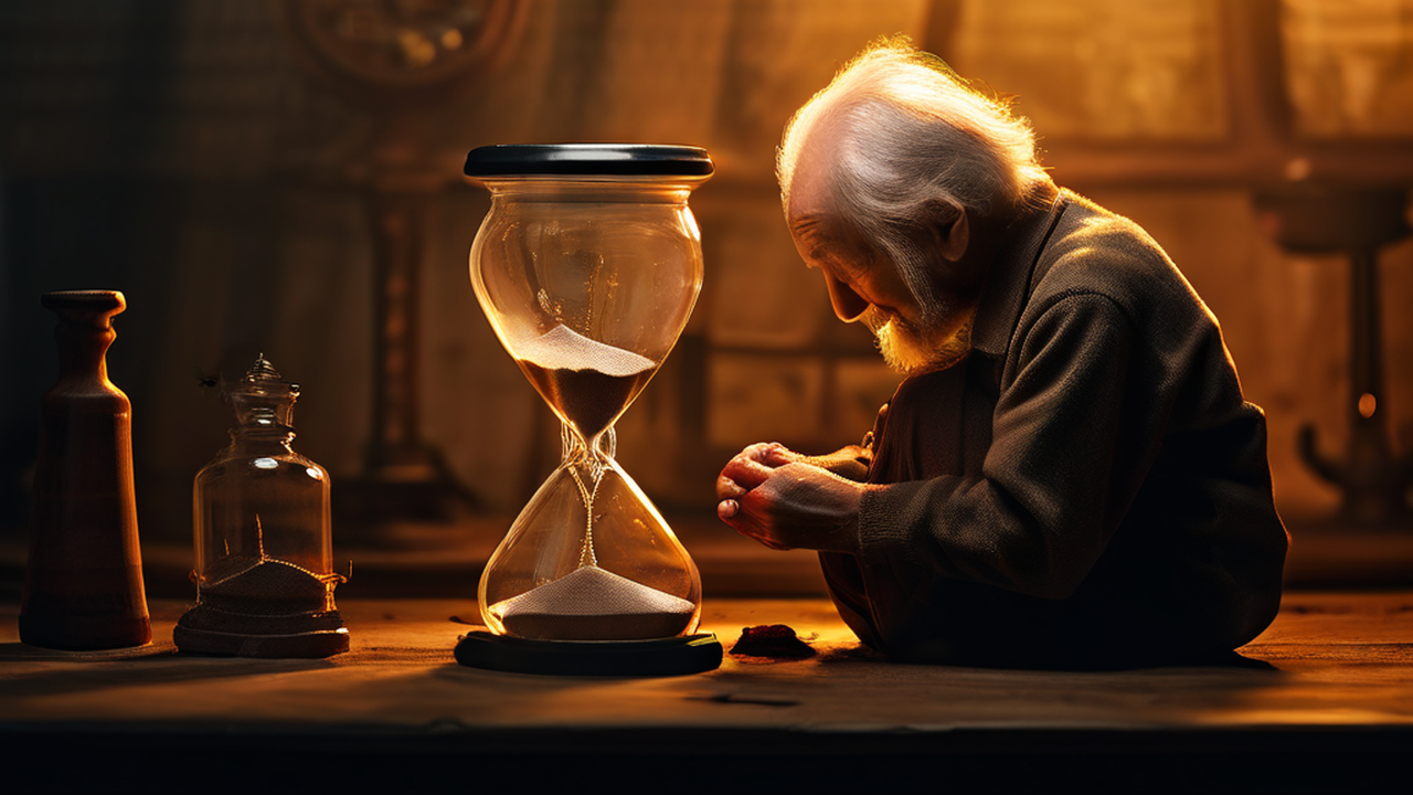 Create an image where you can see an hourglass marking time ... by ...