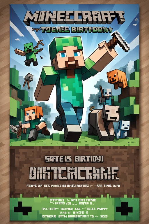 Minecraft theme for birthday party invitation by Karen - Playground