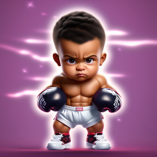 A muscular baby boxer wearing red shorts and white black sne... by ...